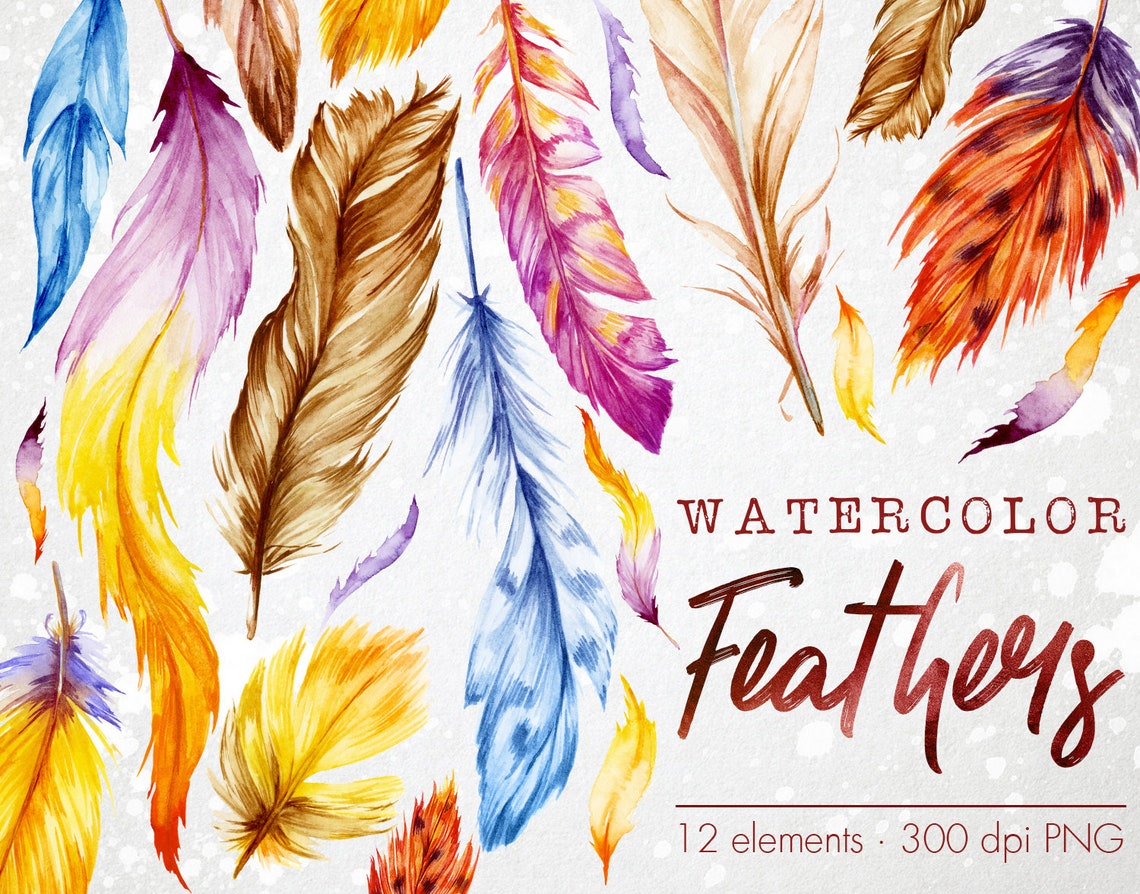 Watercolor Feathers Clipart Hand Painted Feathers Clip Art | Etsy