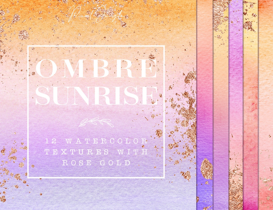 Ombre Watercolor Textures With Gold Splashes, Watercolor Digital Papers ...