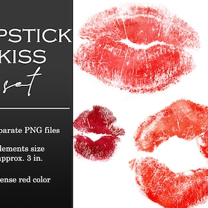 Red Lipstick Kisses Clipart: Transparent PNG Design Elements (digital Download) - Etsy