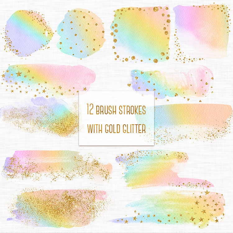 Watercolor Brush Strokes Clipart Gold Glitter Brush Strokes - Etsy