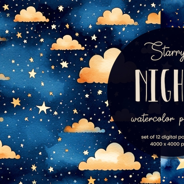 Wallpaper With Starry Night Blue and Gold - Etsy