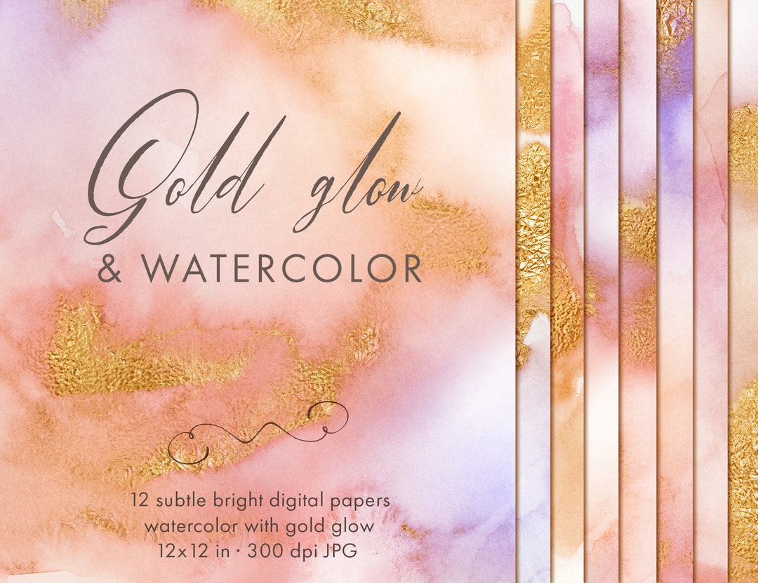 Watercolor Digital Paper With Gold Paint Splatters, Watercolor ...