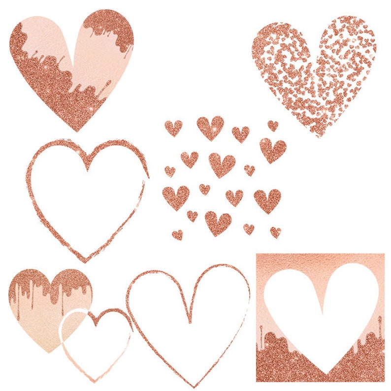 Rose Gold Heart Clipart, Rose Gold Design Elements Clipart, Rose Gold ...
