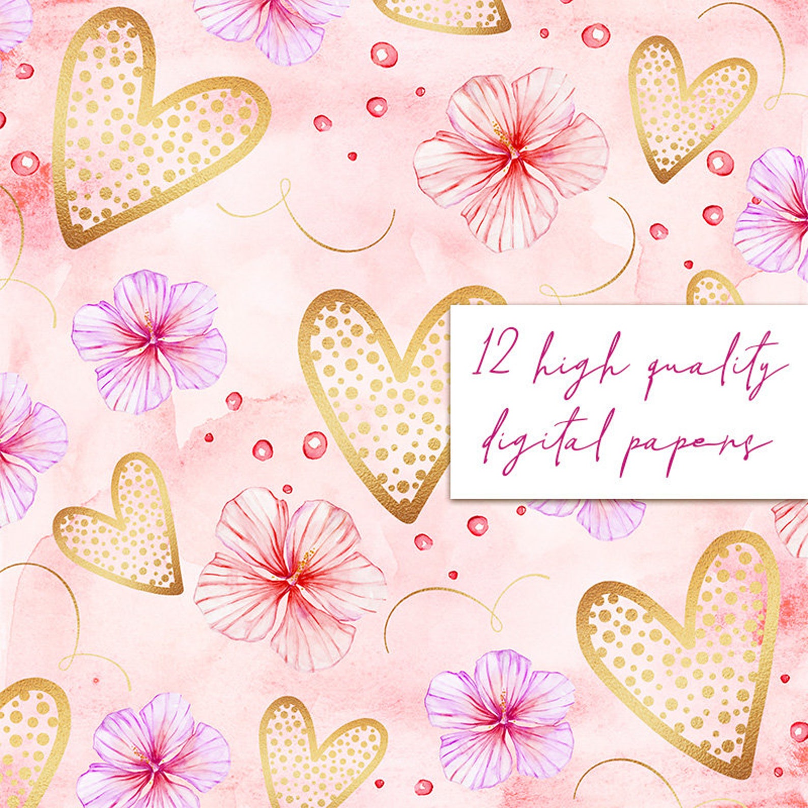 Love Digital Papers Heart Digital Paper Clipart Romantic - Etsy