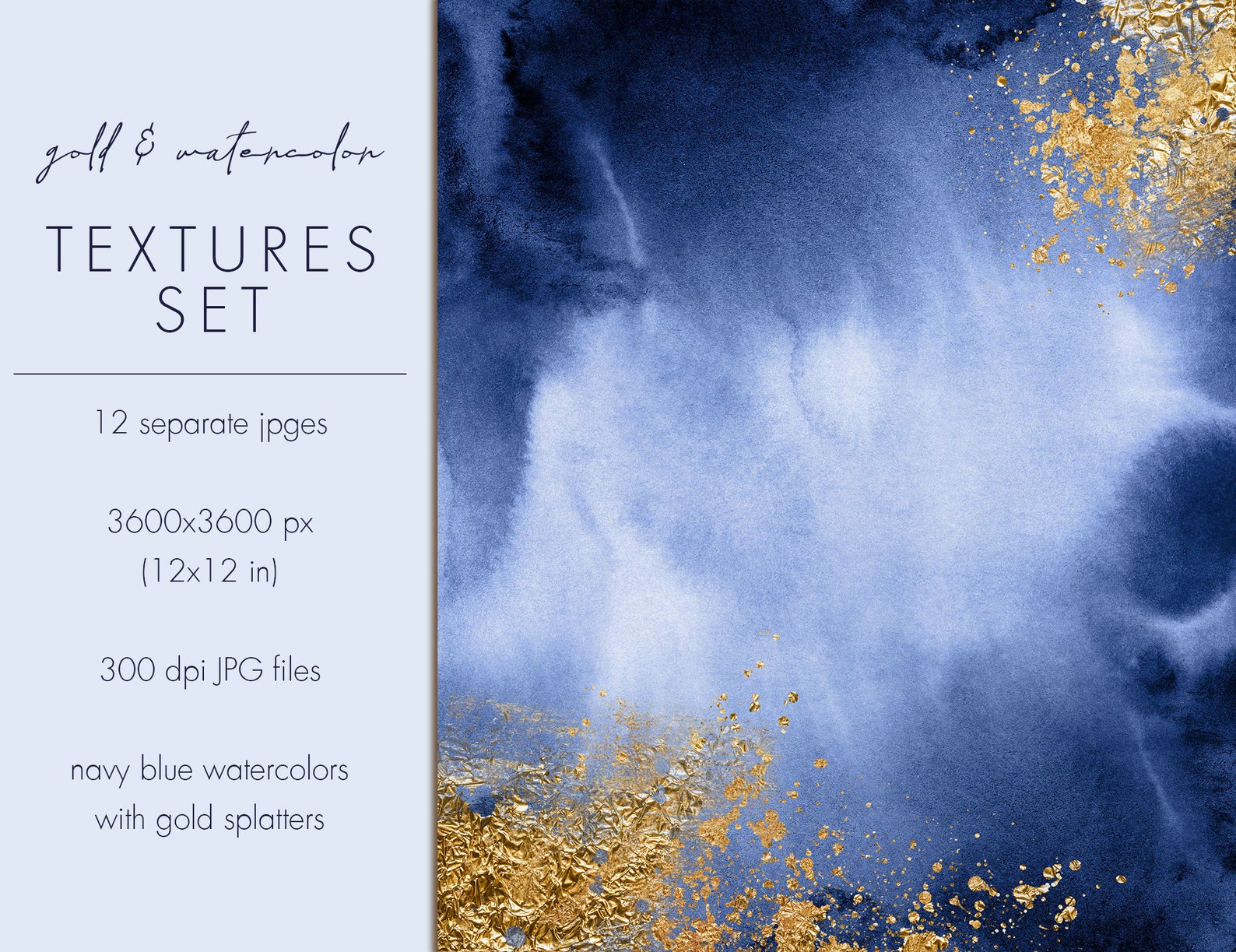 Navy Blue Gold Foil Watercolor Digital Paper (12"x12") - Etsy