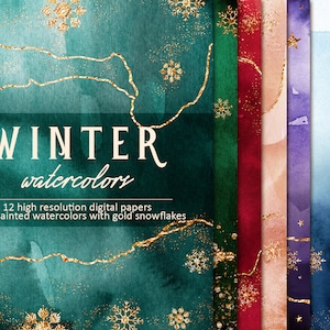 Winter Watercolor Digital Paper Pack, Christmas Paper Clipart ...