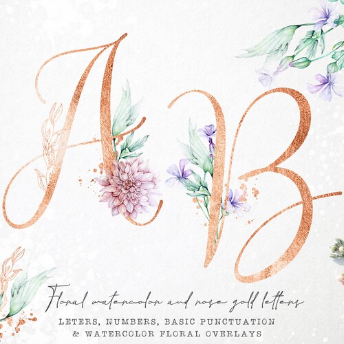 Rose Gold Letters With Watercolor Floral Elements Rose Gold | Etsy