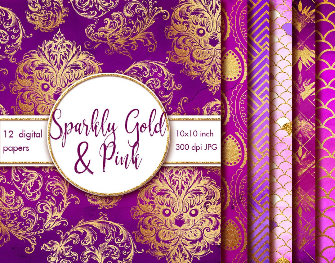 Gold Pink Digital Paper Clipart, Gold Papers, Gold Digital Paper Clip ...