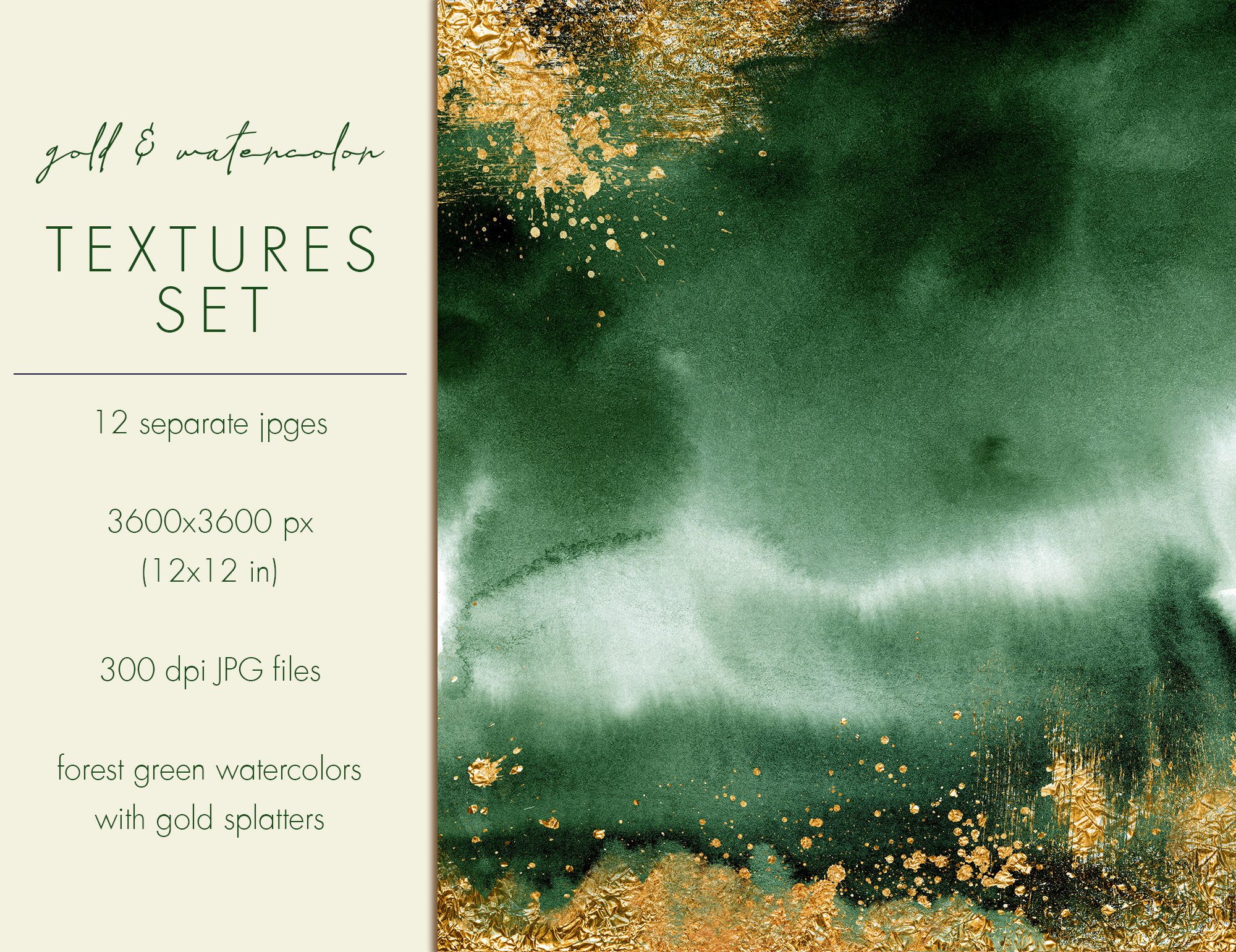 Forest Green Digital Papers With Gold Foil Watercolor Digital - Etsy