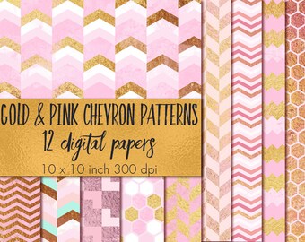 Pink Gold Chevron | Etsy