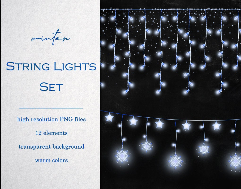 Winter String Lights Overlays String Lights Clipart Winter | Etsy