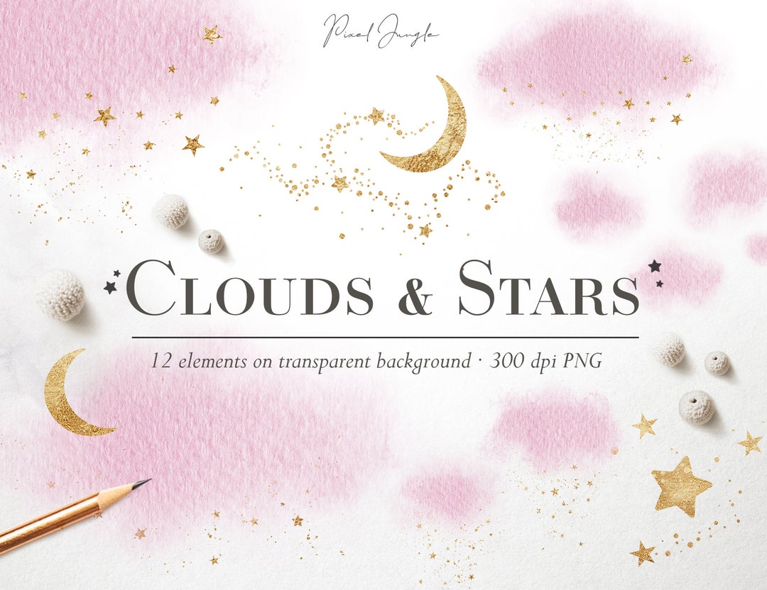 Watercolor Pink Clouds and Gold Stars Clipart (digital Download) - Etsy