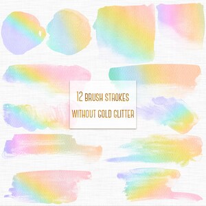 Watercolor Brush Strokes Clipart, Gold Glitter Brush Strokes, Rainbow ...