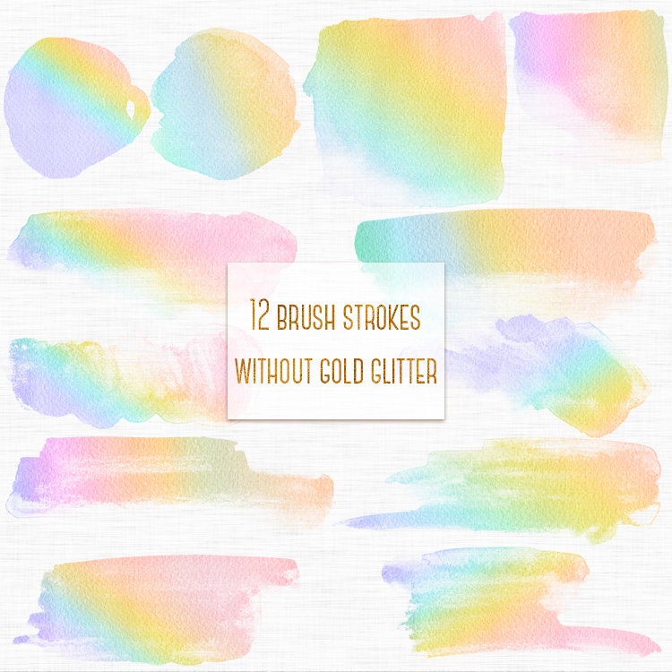 Watercolor Brush Strokes Clipart, Gold Glitter Brush Strokes, Rainbow ...