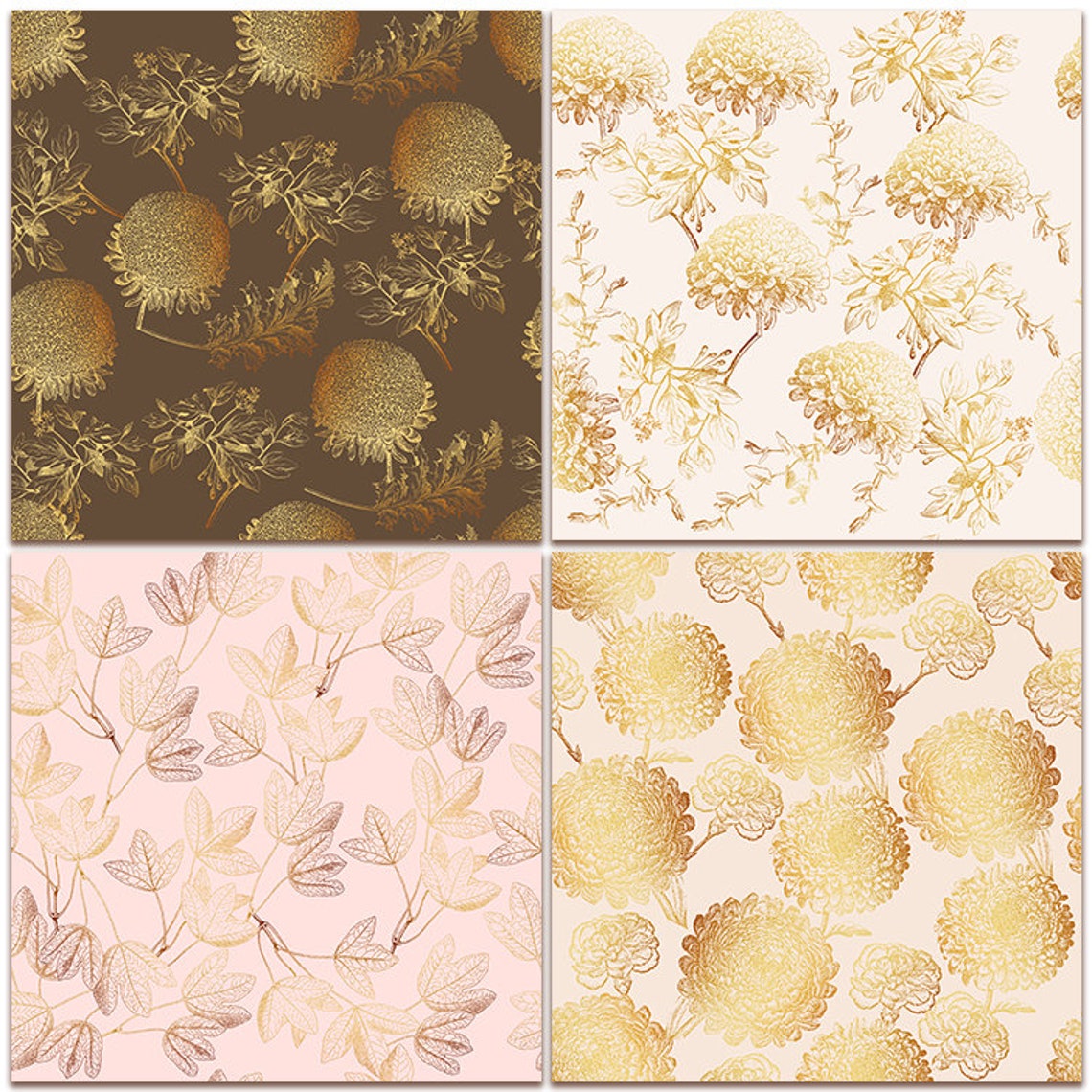 Gold Seamless Floral Digital Paper Seamless Background Gold | Etsy