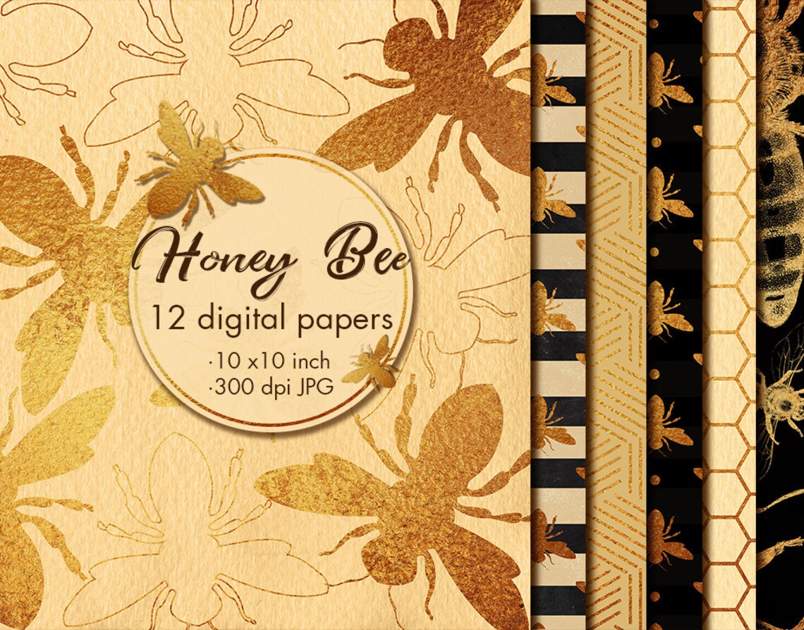 Bumble Bee Digital Paper Clipart Honey Paper Pack Honeycomb | Etsy