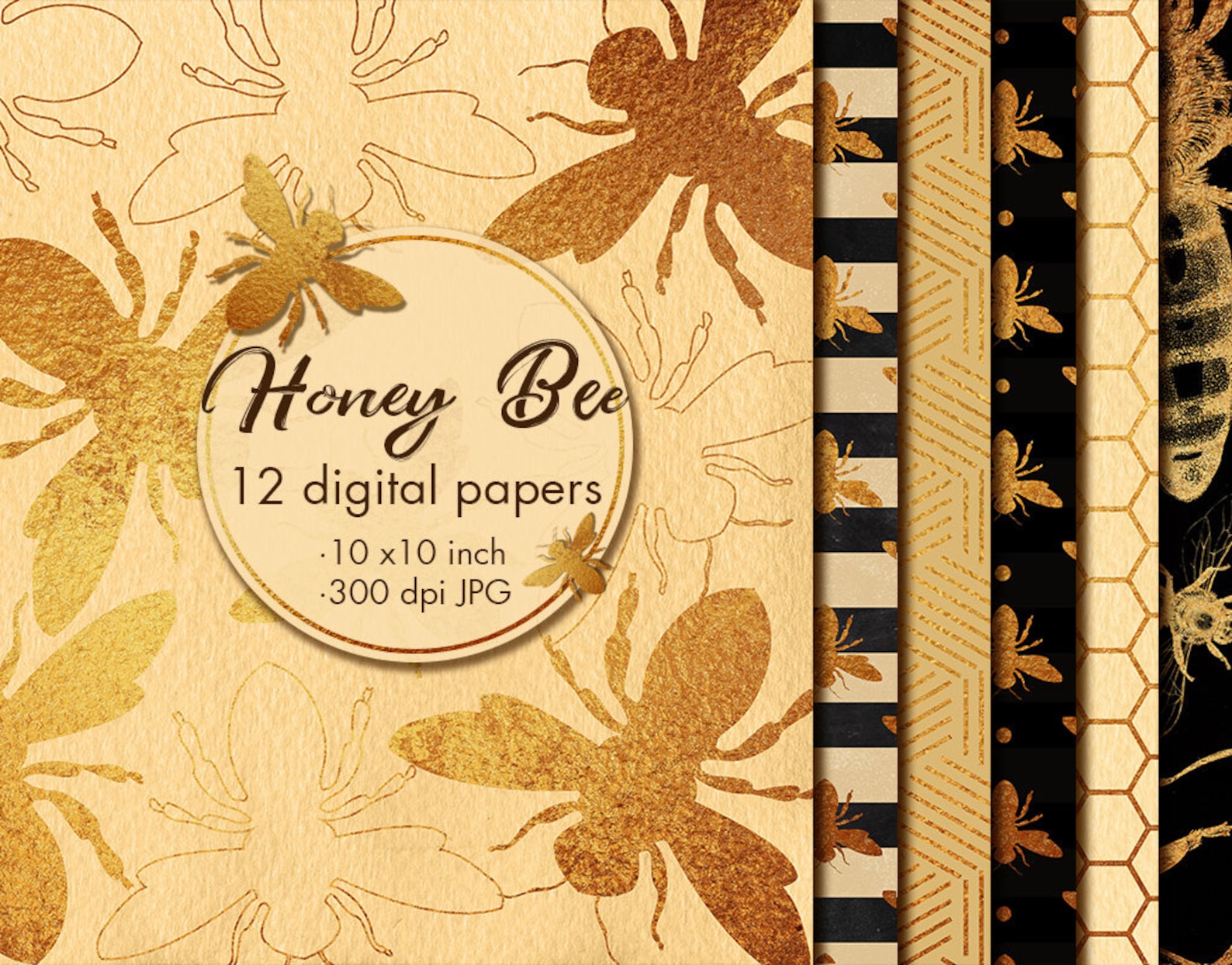 Bumble Bee Digital Paper Clipart Honey Paper Pack Honeycomb | Etsy