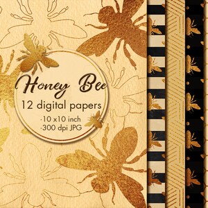 Bumble Bee Digital Paper Clipart, Honey Paper Pack, Honeycomb Paper ...