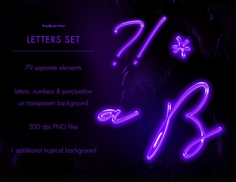 Violet Neon Alphabet Clipart Neon Uv Letters Clipart Digital | Etsy