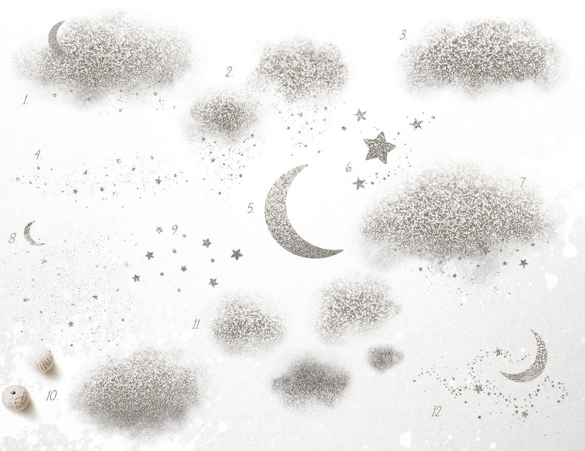 Silver Clouds and Stars Clipart Silver Star Digital Overlays - Etsy
