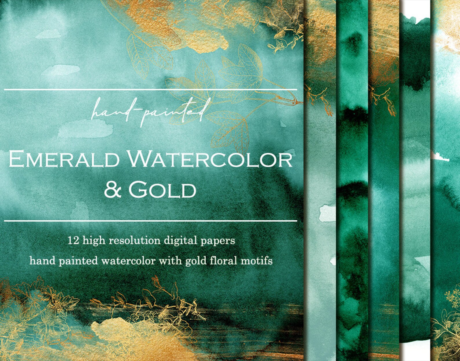 Emerald Green Digital Paper Clipart Watercolor Digital | Etsy