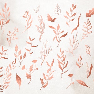 Rose Gold Leaves Clipart, Rose Gold Design Elements, Rose Gold Floral ...