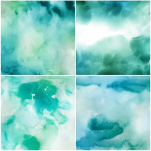 Turquoise Watercolor Digital Paper, Watercolor Paint, Watercolor ...