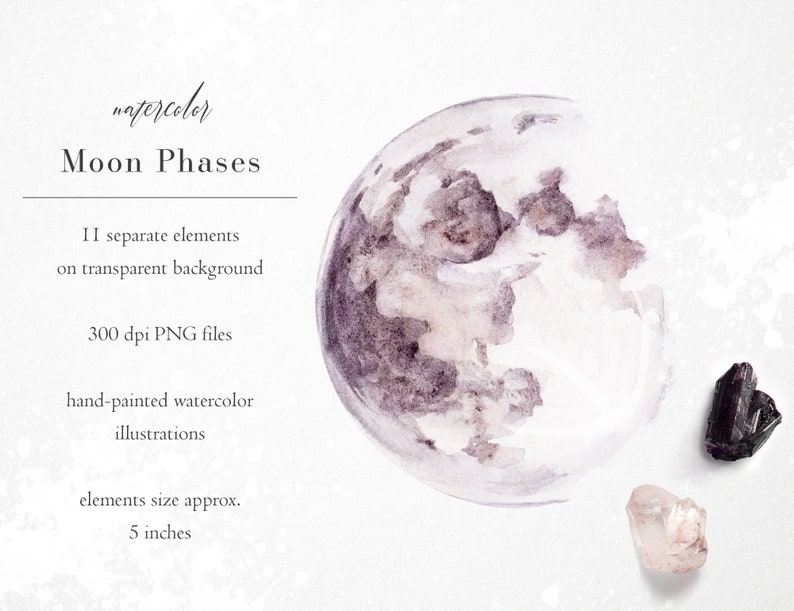 Watercolor Moon Phases Moon Clipart Watercolor Moon - Etsy