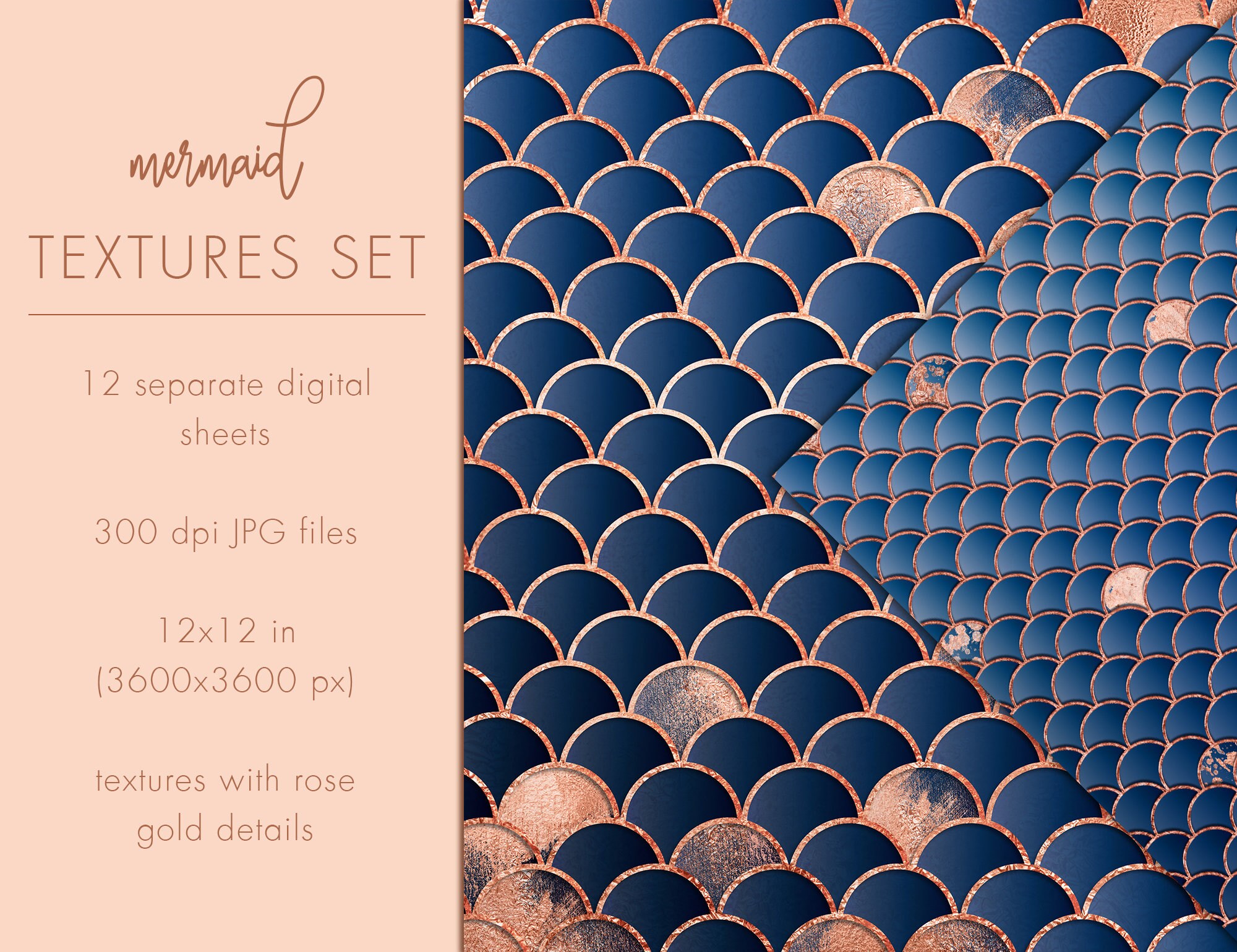 Deep blue mermaid scales digital paper Metallic paper with | Etsy