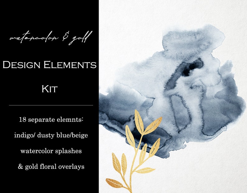 Paint Splashes With Gold Floral Elements, Watercolor Splatters, Gold ...