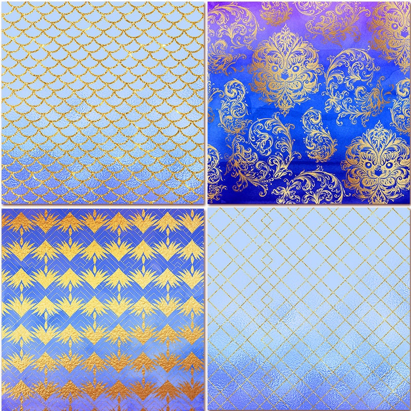 Blue watercolor digital paper clipart Gold papers Gold | Etsy