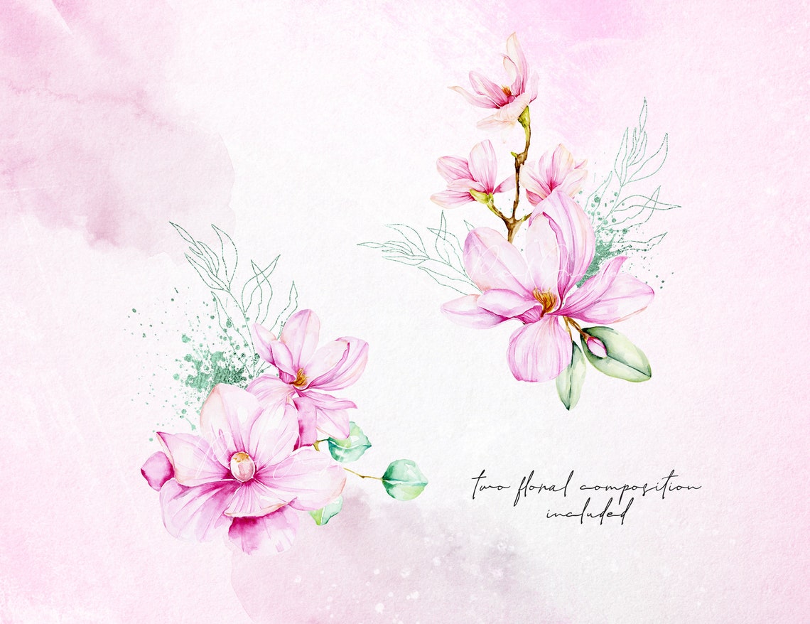 Mint Monogram Letters With Watercolor Magnolias Mint Alphabet - Etsy