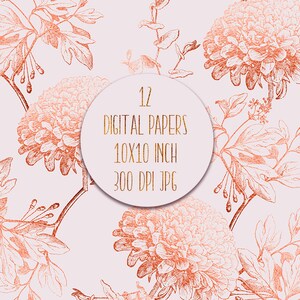 Seamless Floral Digital Paper, Rose Gold Seamles Paper Clipart, Rose ...