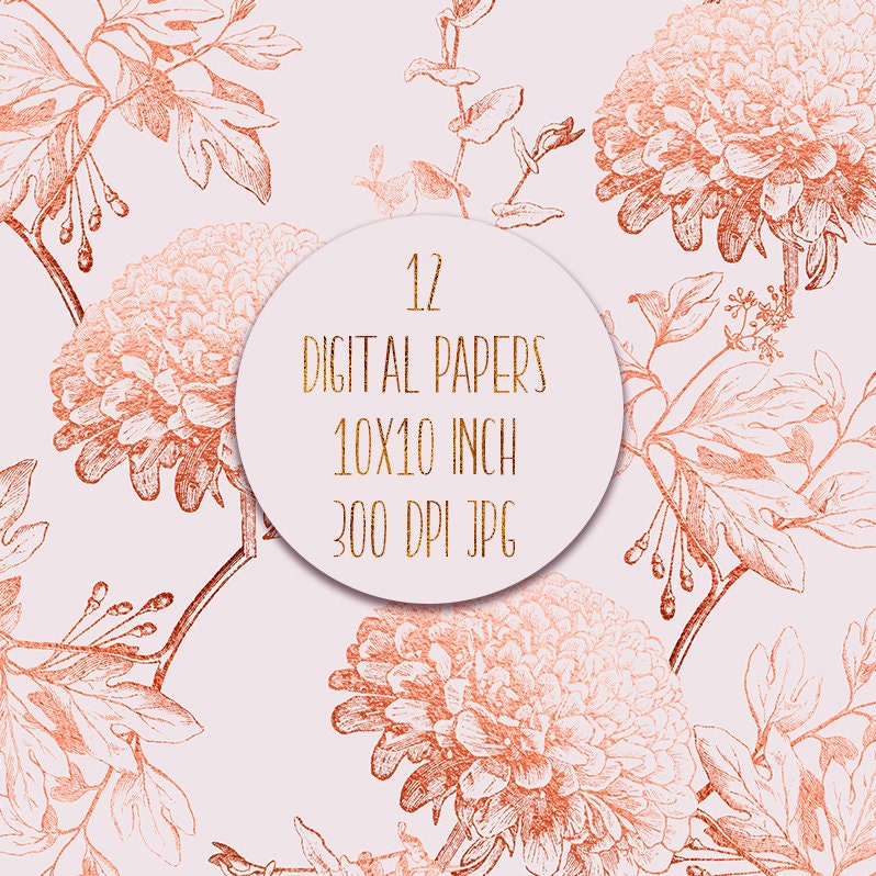 Seamless floral digital paper Rose gold seamles paper | Etsy