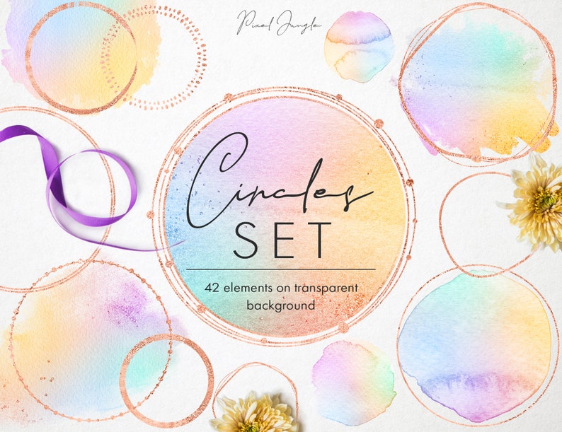 Gold Circles With Rainbow Watercolor Watercolor Circles for - Etsy