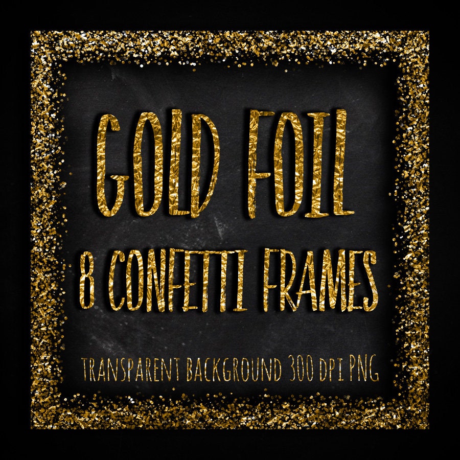 8 Gold confetti frames clip art set gold foil confetti | Etsy