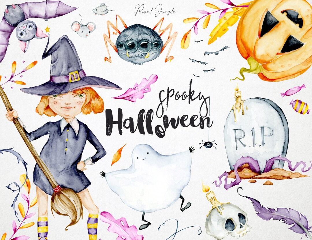 Watercolor Halloween Clip Art, Watercolor Pumpkin, Autumn Clipart, Hand ...