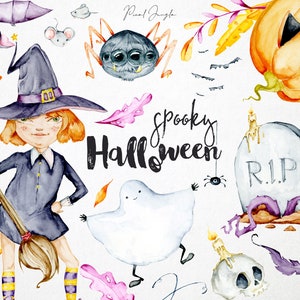 Watercolor Halloween Clip Art, Watercolor Pumpkin, Autumn Clipart, Hand ...