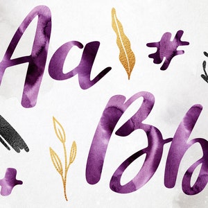Purple Watercolor Letters Clipart, Watercolor Alphabet, Watercolor Font ...