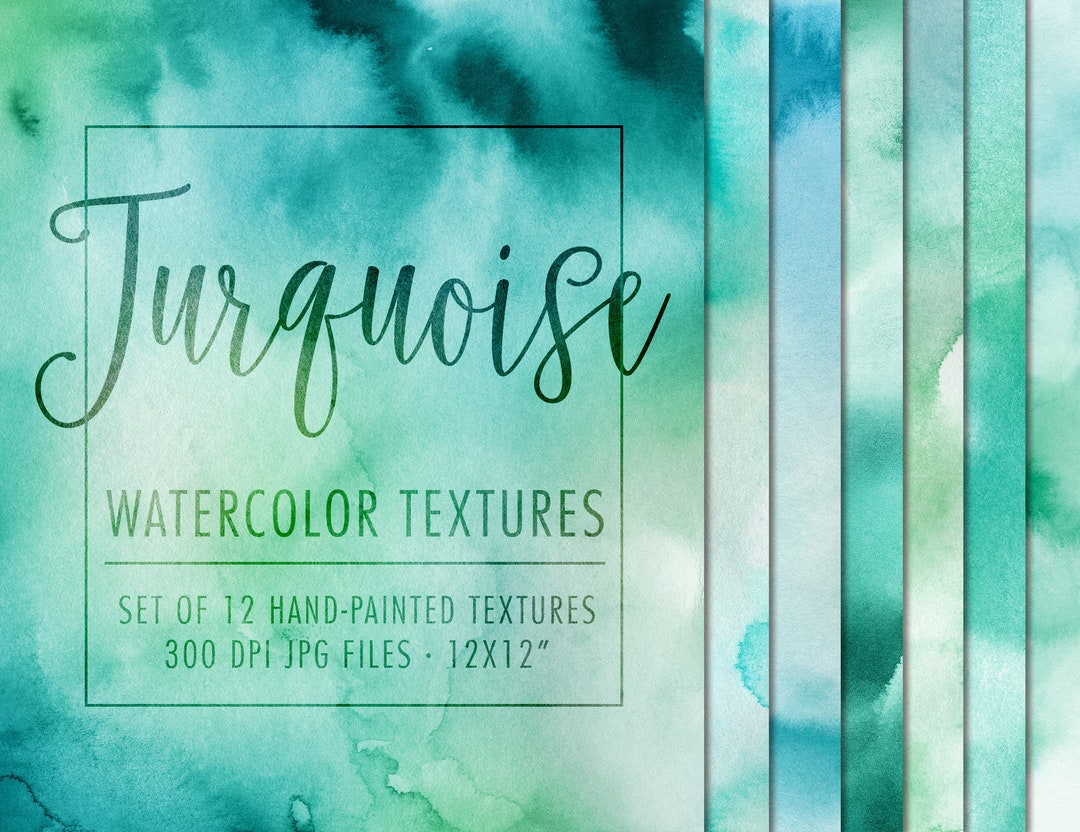 Turquoise Watercolor Digital Paper, Watercolor Paint, Watercolor ...