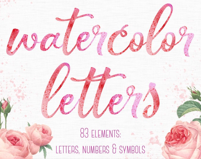 WATERCOLOR CLIPART, Pink Alphabet Clipart, Watercolour Set, Commercial ...