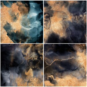 Navy Blue Digital Papers With Gold Foil, Watercolor Digital Paper ...