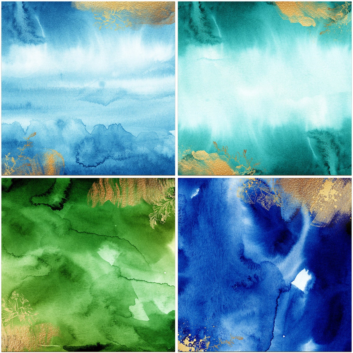 Watercolor and Gold Digital Paper Clipart Watercolor Digital - Etsy