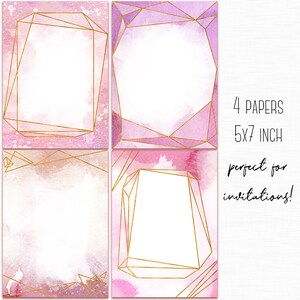 Geometric Crystal Digital Paper Clipart, Gold Invitation Template ...