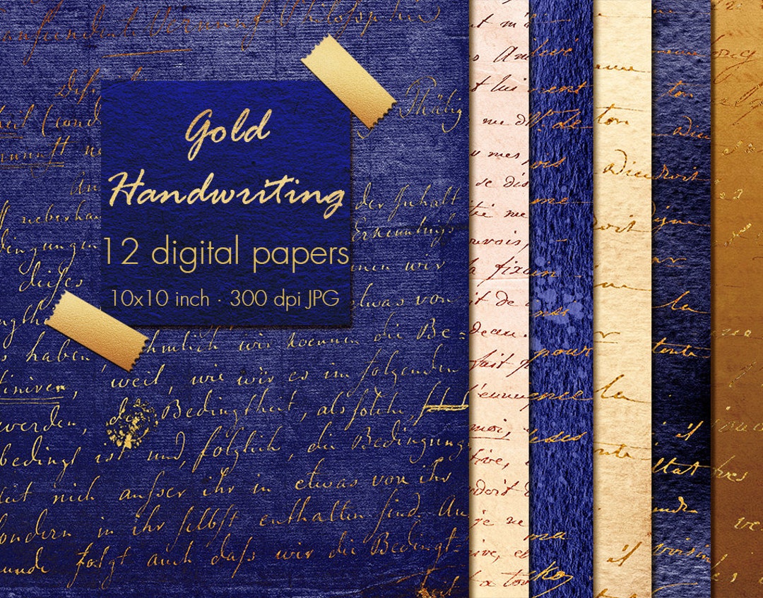 Digital Papers With Gold Handwriting, Gold Digital Papers, Gold Papers ...