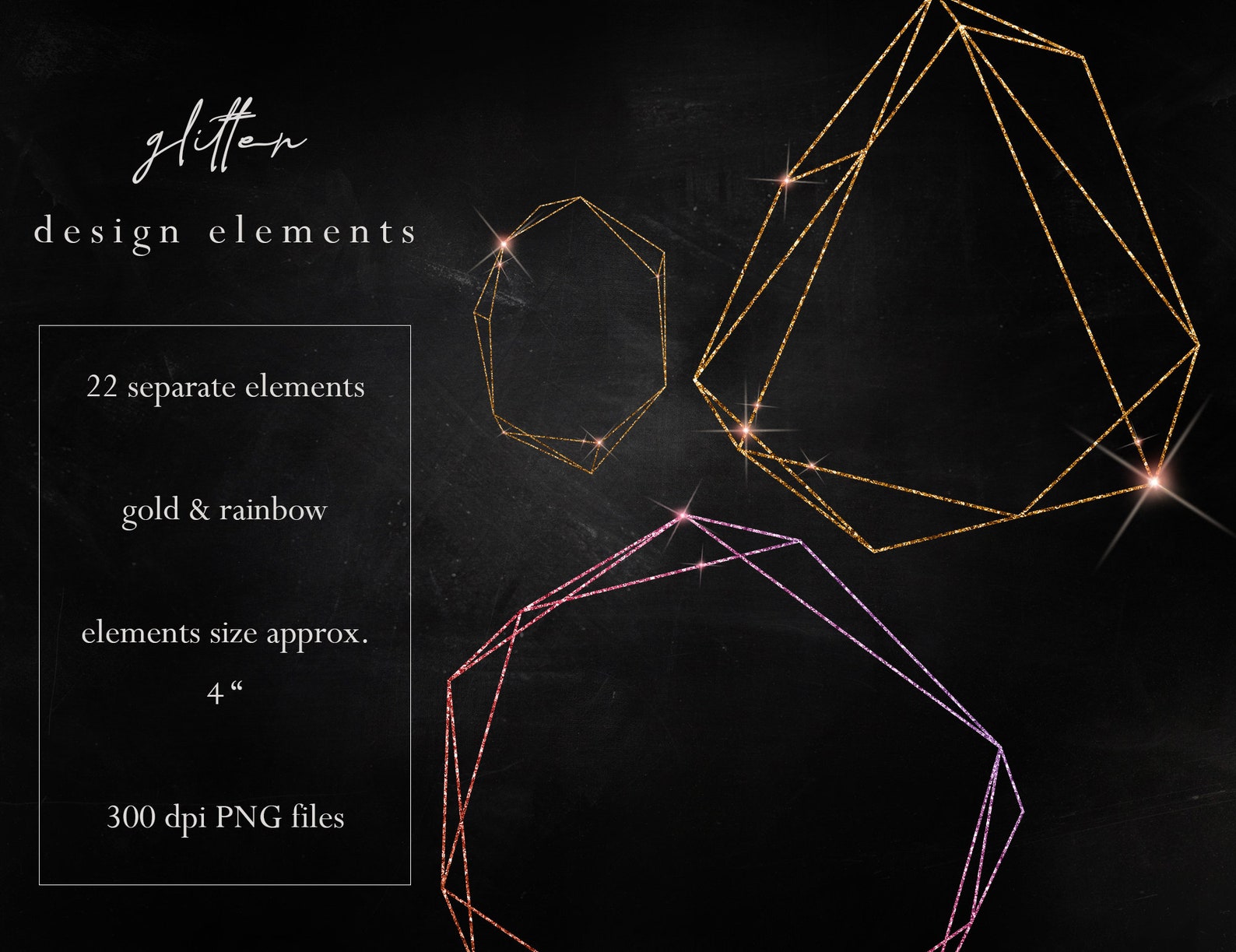 Sparkly Geometric Frames Clipart Gold Crystal Frames Clip - Etsy