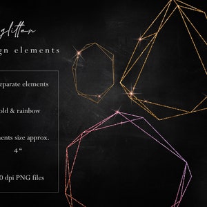 Sparkly Geometric Frames Clipart, Gold Crystal Frames Clip Art, Rainbow ...