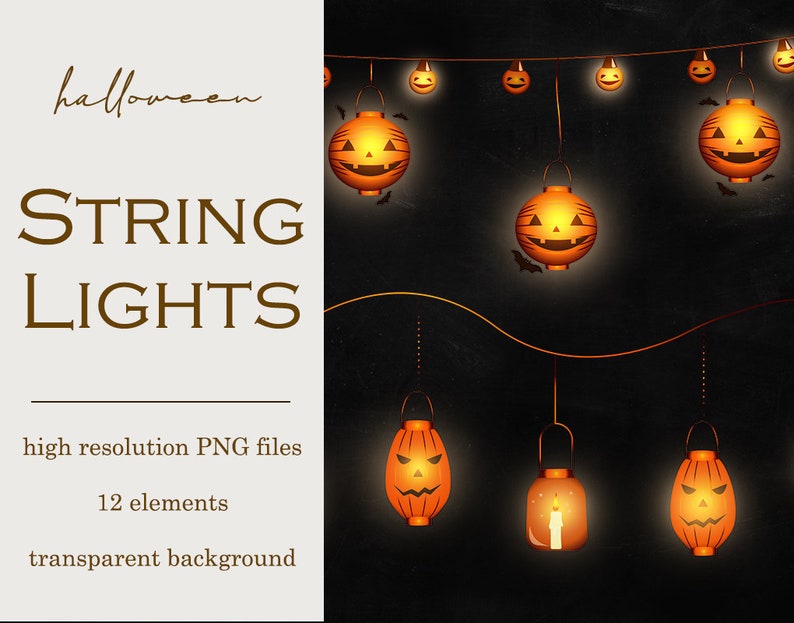 Halloween String Lights Clipart, Pumpkin Lanterns, Halloween Lights ...