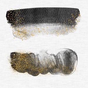 Black Watercolor Brush Strokes Clipart, Gold Glitter Brush Strokes Clip ...