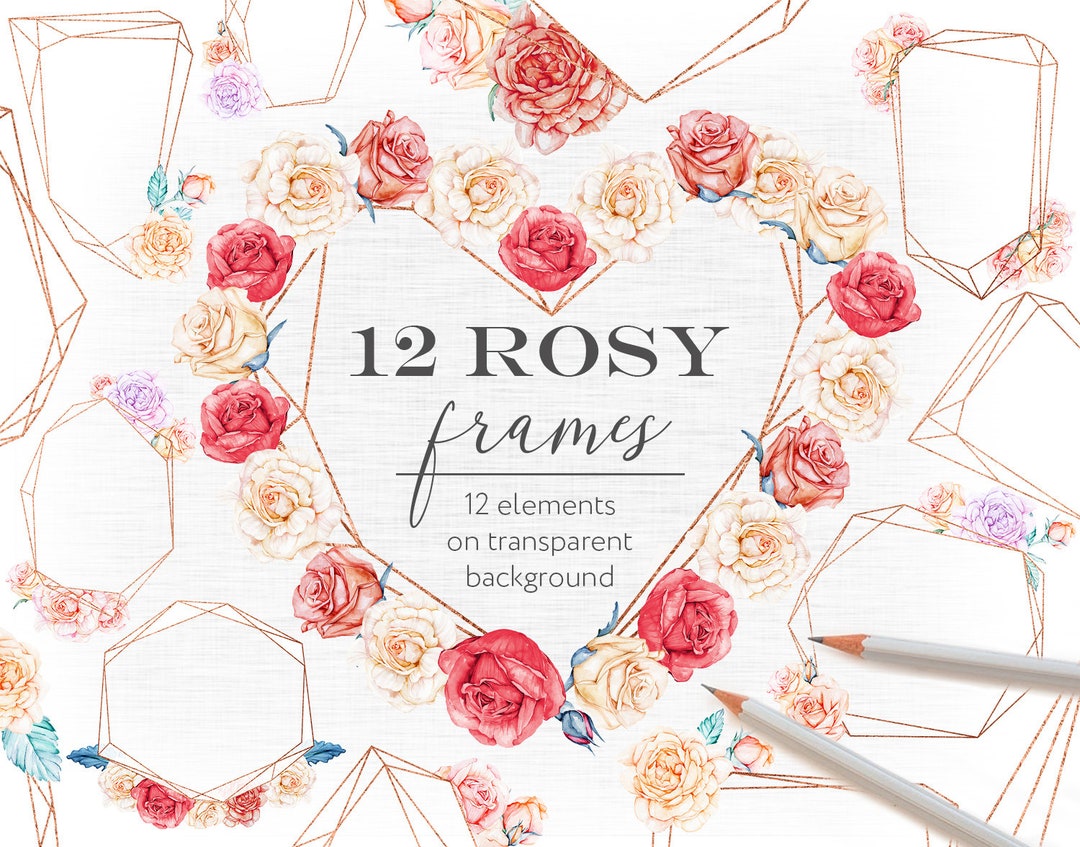Rose Gold Frames With Roses, Rose Gold Geometric Frames Clipart, Rose ...